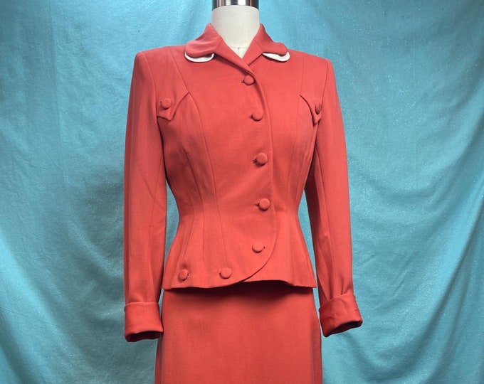 1940s/1950s W:28” Mal-ber Malkin Suit Set Gabardine Jacket Assymetrical ...