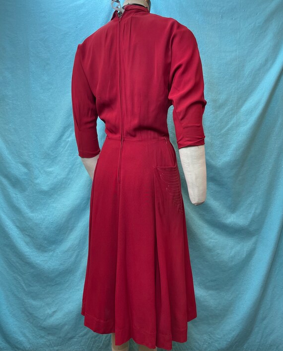 1940s W:26” R&K Vintage 40s bright red rayon crepe hi… - Gem