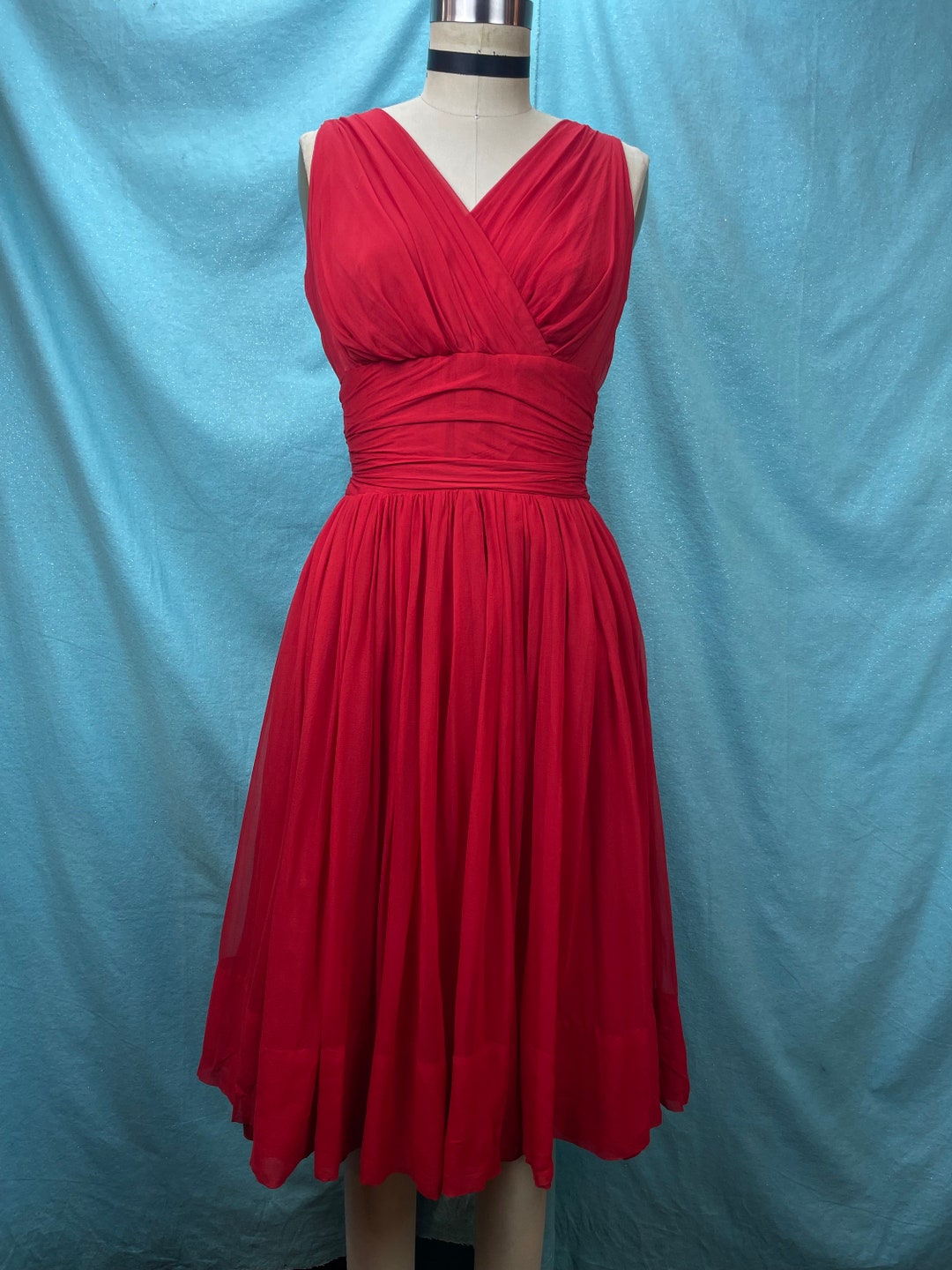 1950s W:23 Vintage Murray Millman 60s Cocktail Dress Deep Red Jewel ...