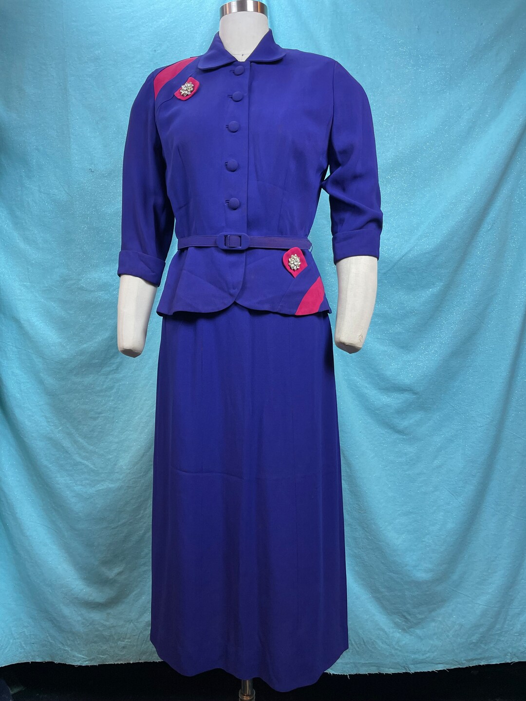1940s W:30” Julette Vintage 40s Tailored Jacket Pencil Skirt Suit Set ...