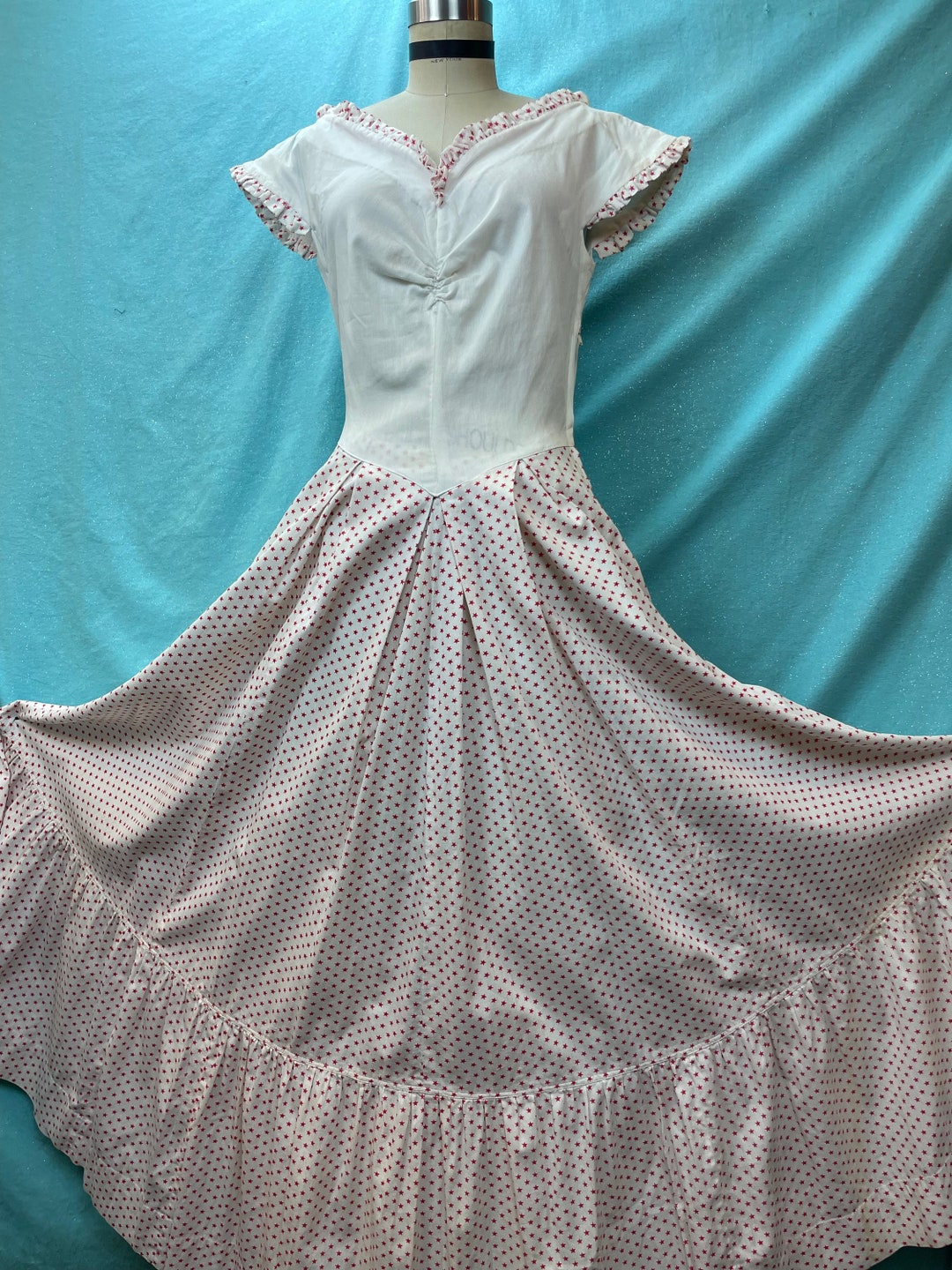 1930s/1940s W:26” Vintage Dress WWII Victory Americana Dress Star ...