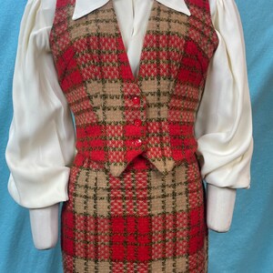 1960s W:26 Vintage Preppy 60s Plaid Vest Pencil Skirt 2 PC Set Mid ...