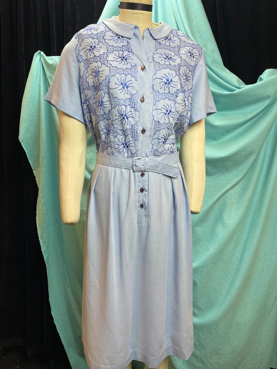 1950s W:38 Vintage Volup Shirtdress Rayon Peter Pan C… - Gem