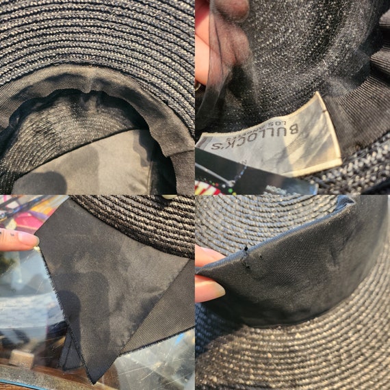 1930s 1940s Black Raffia Straw Wide Brim w/ Black Wid… - Gem