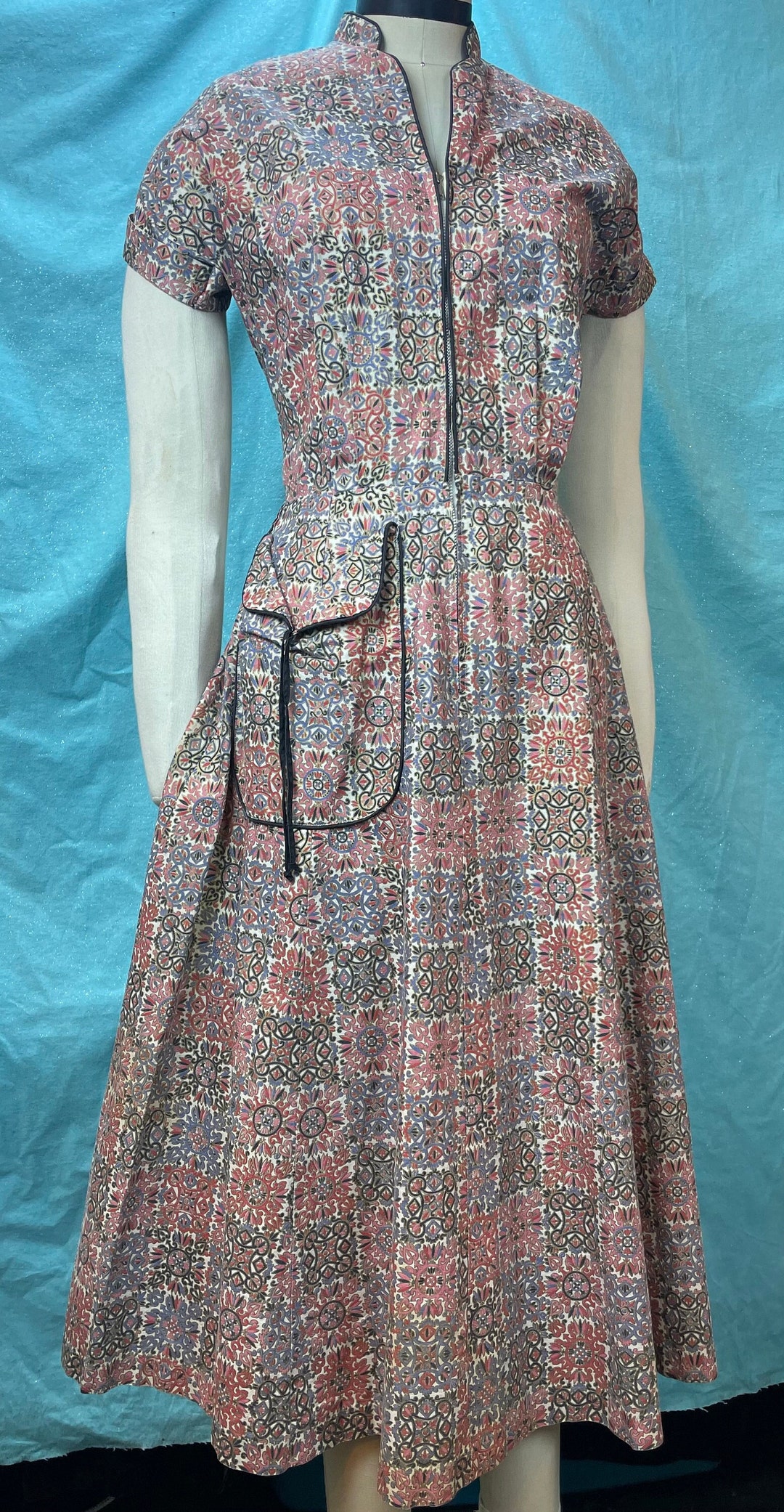 1940s/1950s W:27 Frances Mckay Apron Style House Dress Cotton A-line ...