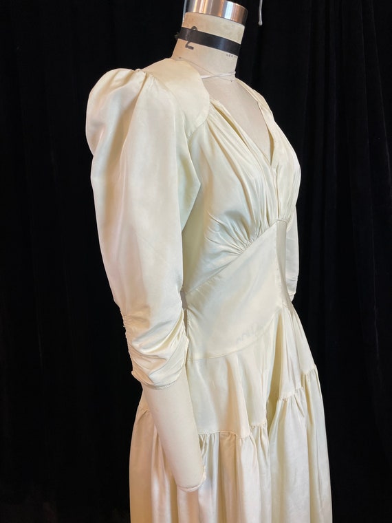 1940s W:28 Ivory cream faille dress maxi ballon sleev… - Gem