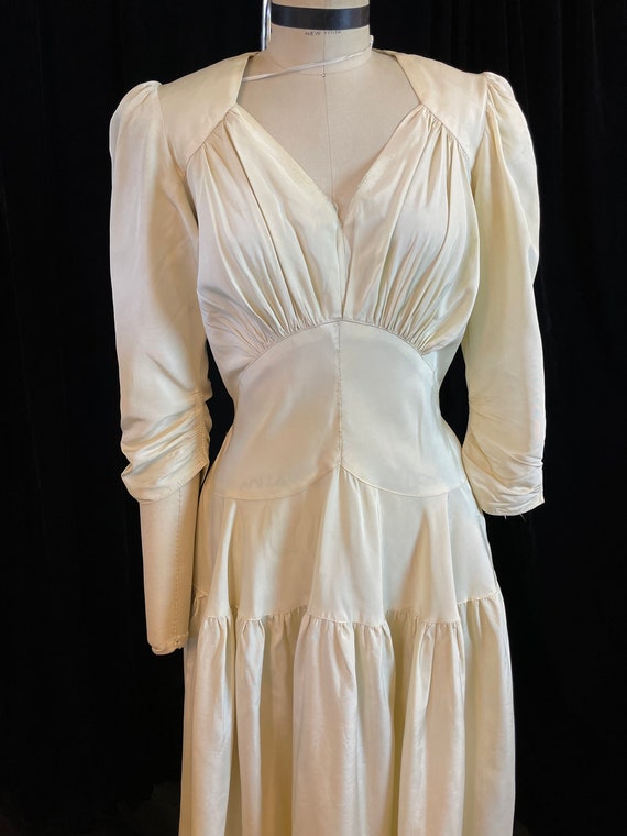 1940s W:28 Ivory cream faille dress maxi ballon sleev… - Gem