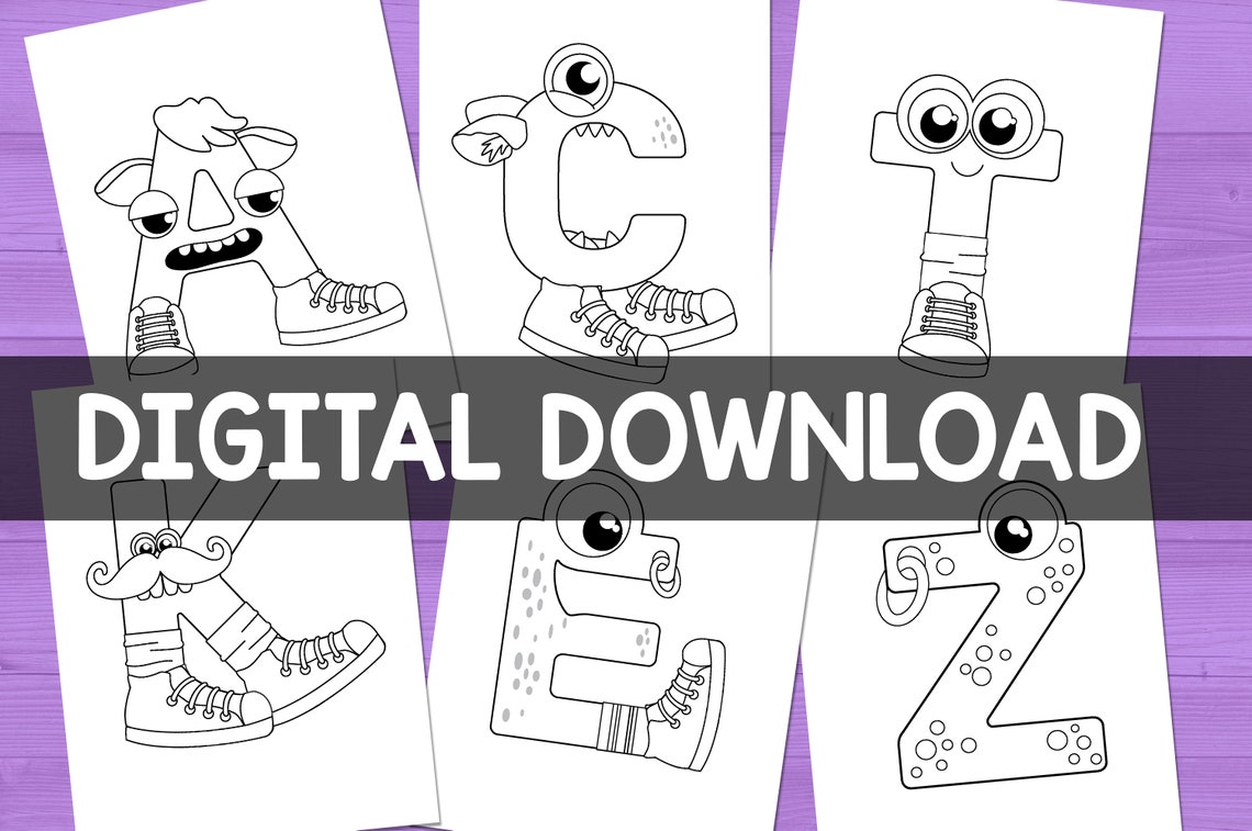 Monster Letters A to Z Png's Coloring Pages Cut - Etsy