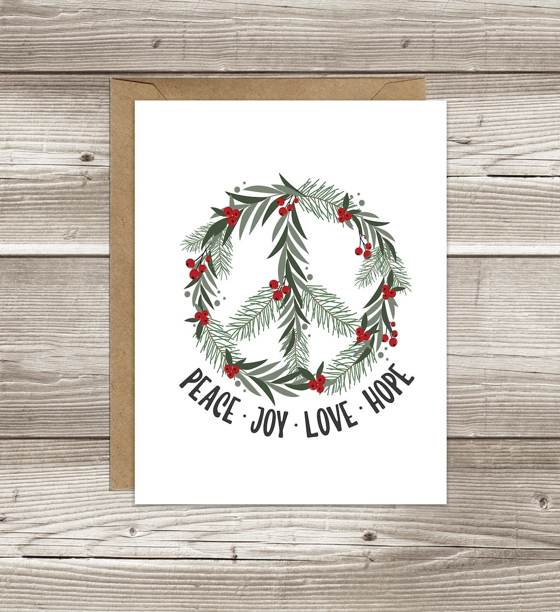 Christmas Note Card Peace Joy Love Hope Blank Inside - Etsy