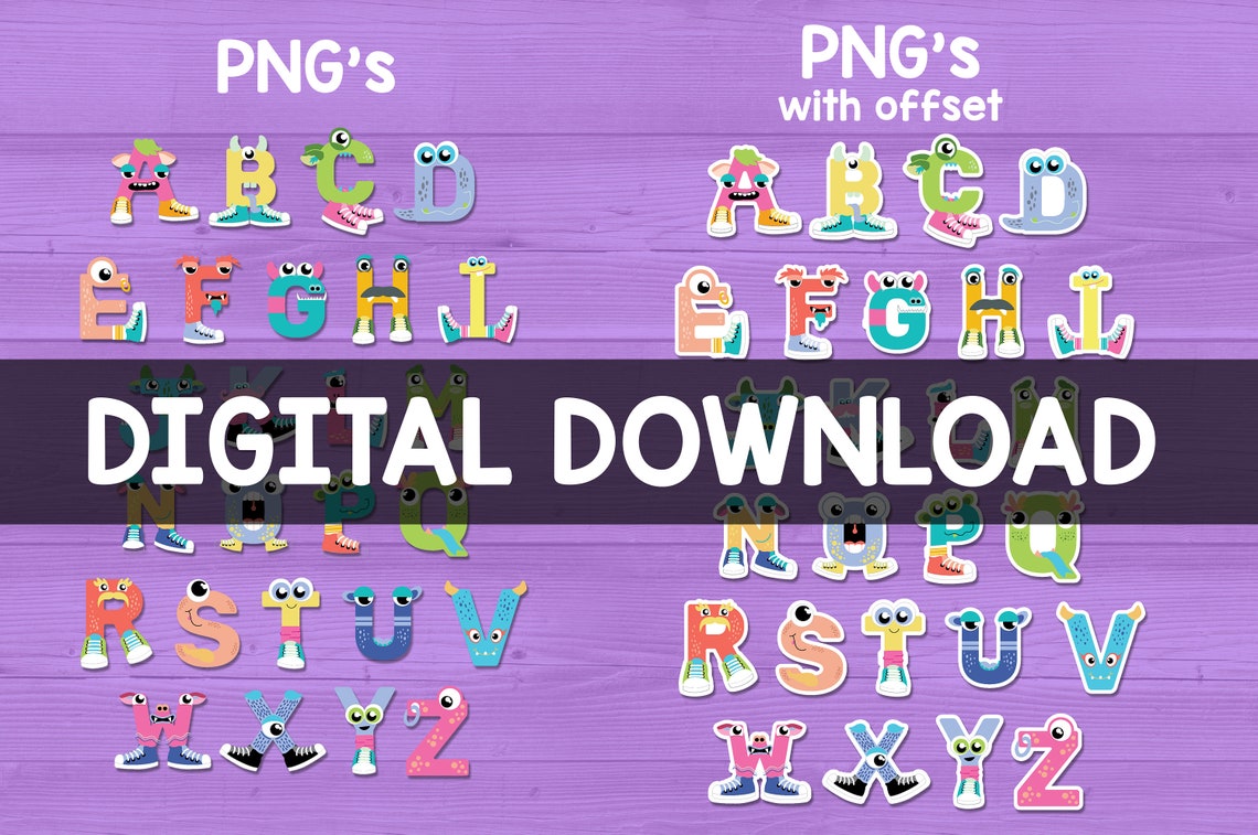 Monster Letters A to Z Png's Coloring Pages Cut - Etsy