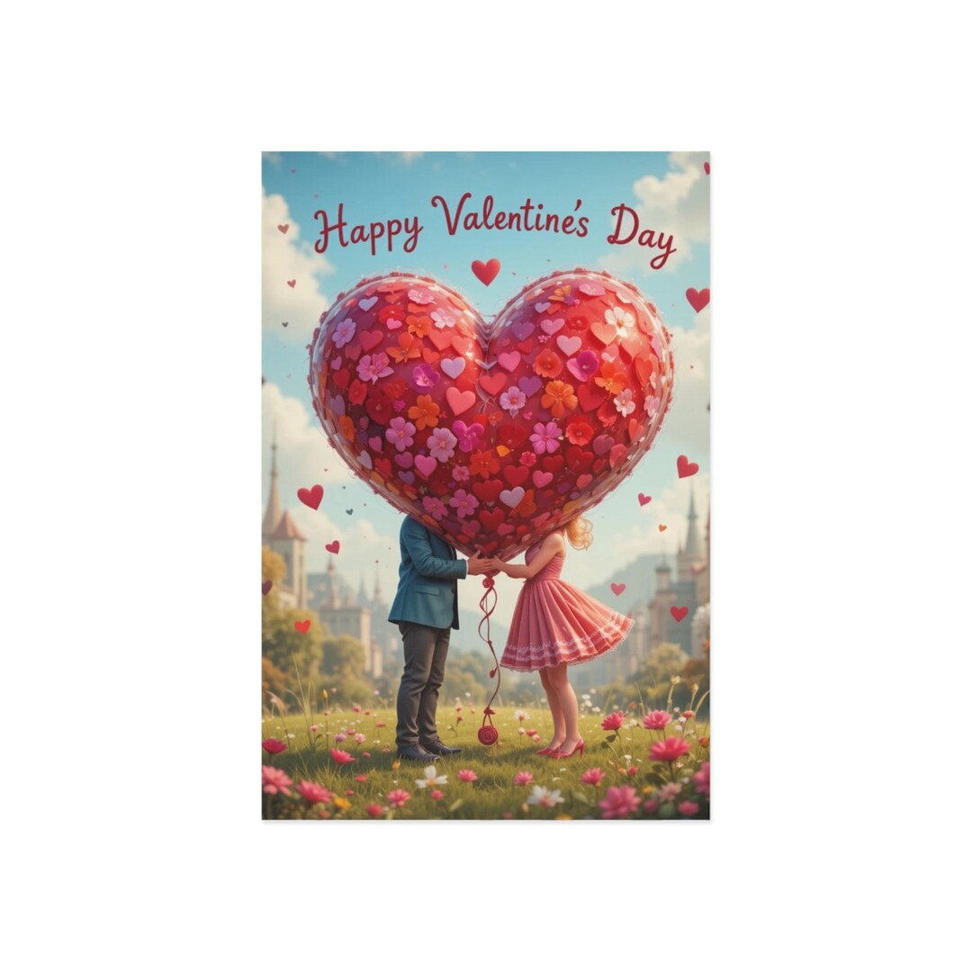 Postcards, Cartoon Cute Love Heart Valentines Day Card, Romantic ...