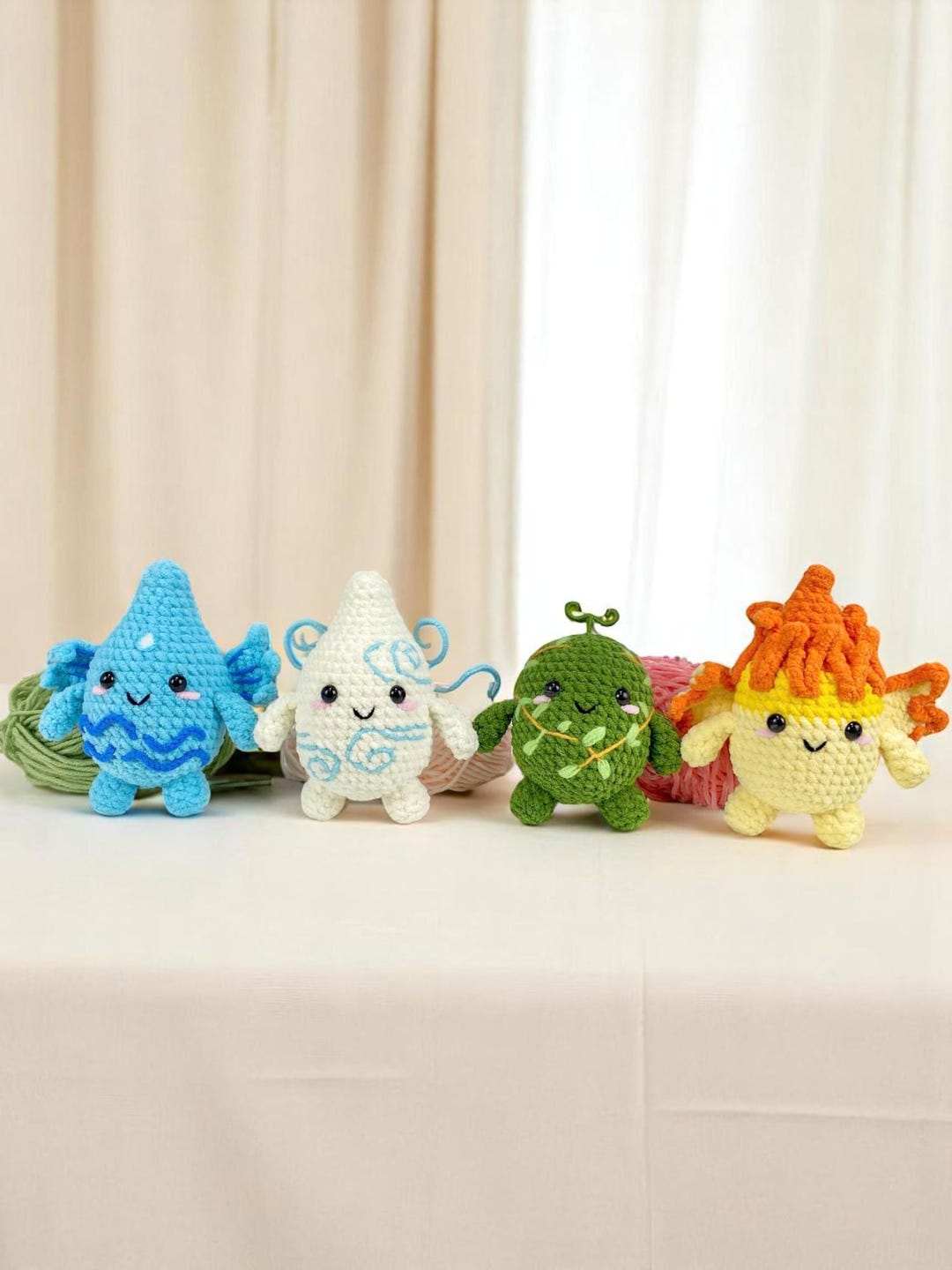 Elemental Sprites Crochet Pattern Bundle PDF 4in1, Amigurumi Fire Water ...
