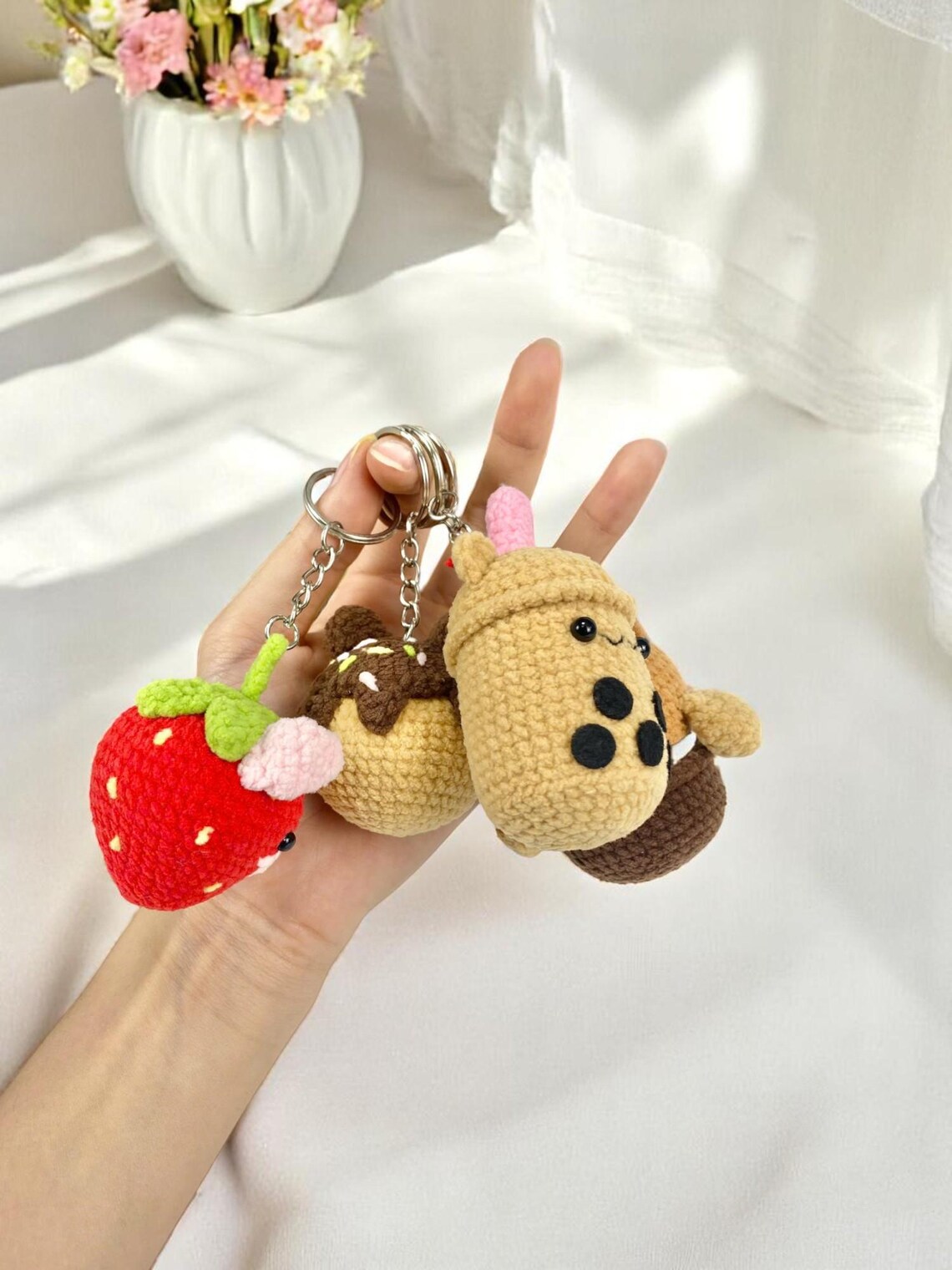 Amigurumi Food Keychain Crochet Pattern, Bear, Strawberry, Bubble Tea ...