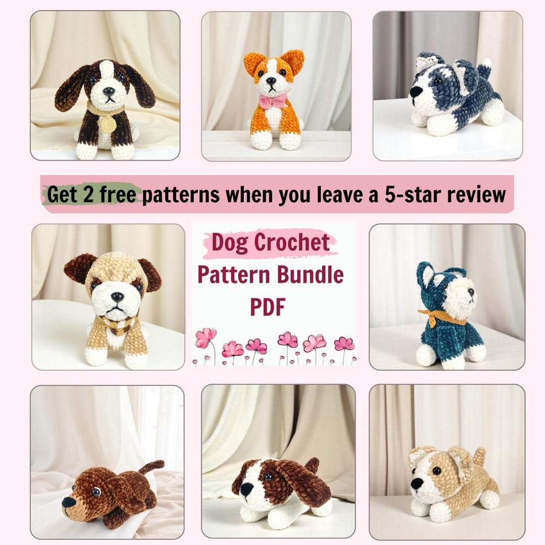 Dog Crochet Pattern Bundle: Amigurumi Puppy Plush Set (PDF Download) - Etsy