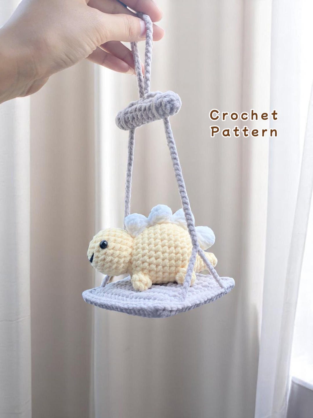 Yellow Gray Dinosaur Keychain Crochet Pattern, Amigurumi Dino Toy, Cute ...