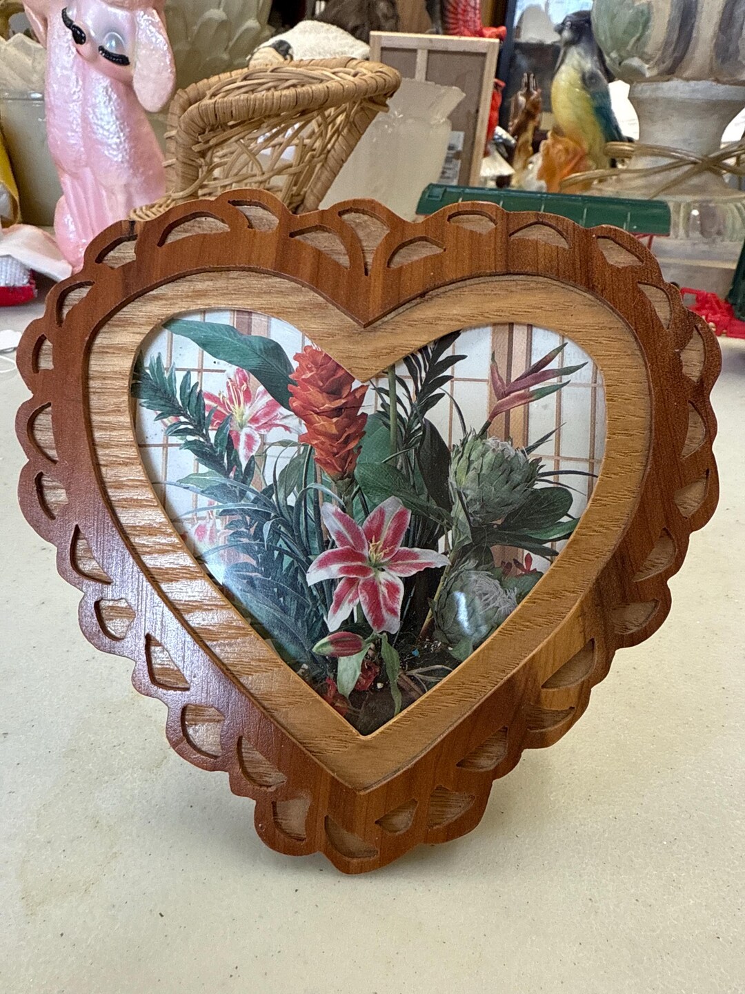 Handmade Tramp Art Heart Frame | Folk Art Carved Wood | Vintage Love ...
