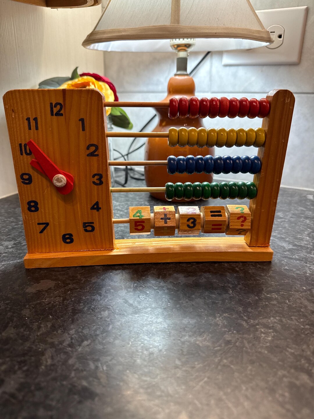 Vintage Wooden Abacus Clock Math Blocks Toy Learning Tool 80s 90s ...