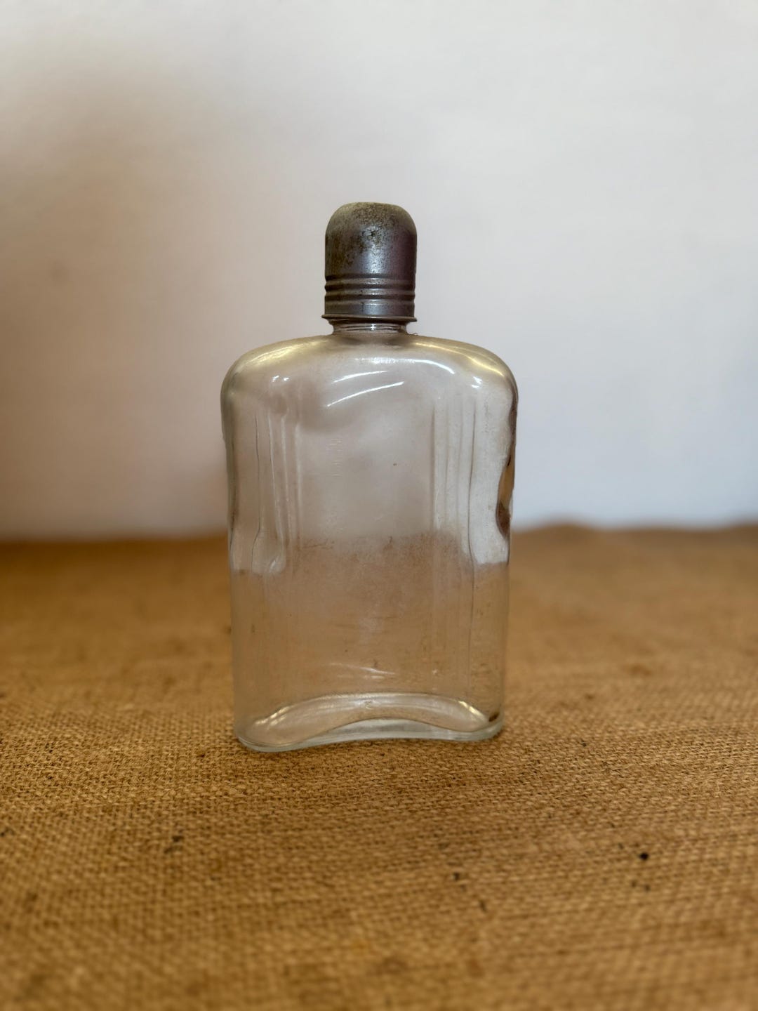 Antique Ribbed Glass Flask: Early 1900s Metal Cap Bottle - Etsy