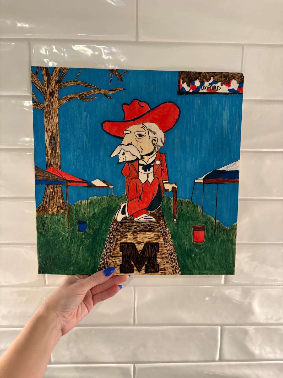 Ole Miss Colonel Rebel Wood Burned Art the Grove Tailgate Scene - Etsy