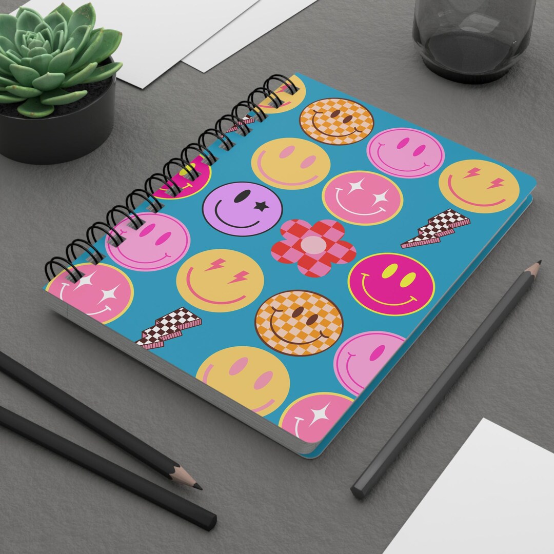 Smiley Face Grid Journal, Spiral Bound Notebook for Writing, Cute Diary ...