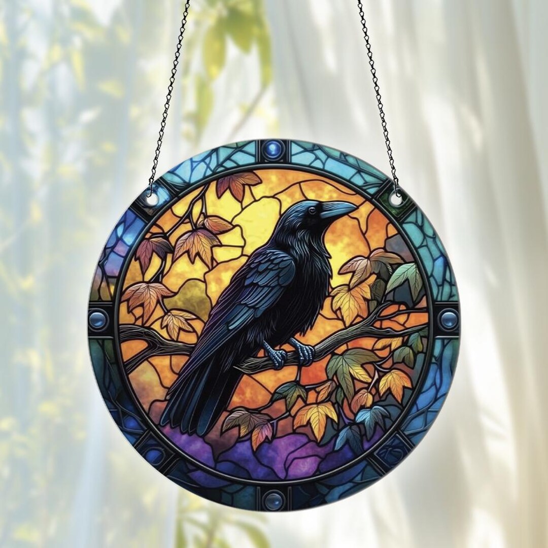 Raven Acrylic Suncatcher Window Hanging, Raven Ornaments, Raven Decor ...