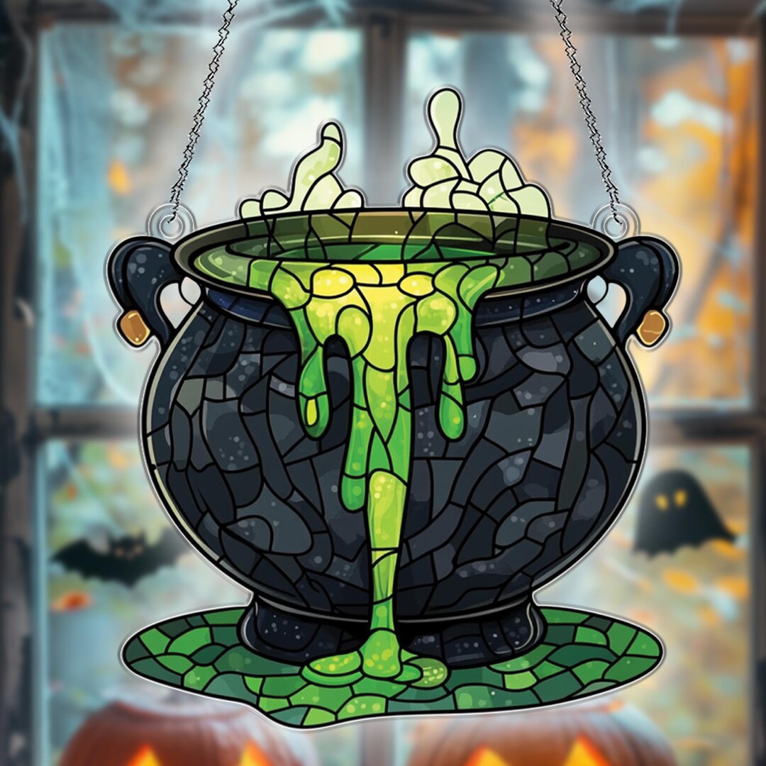 Witches Cauldron Acrylic Window Hanging Ornament, Halloween Witch Decor ...