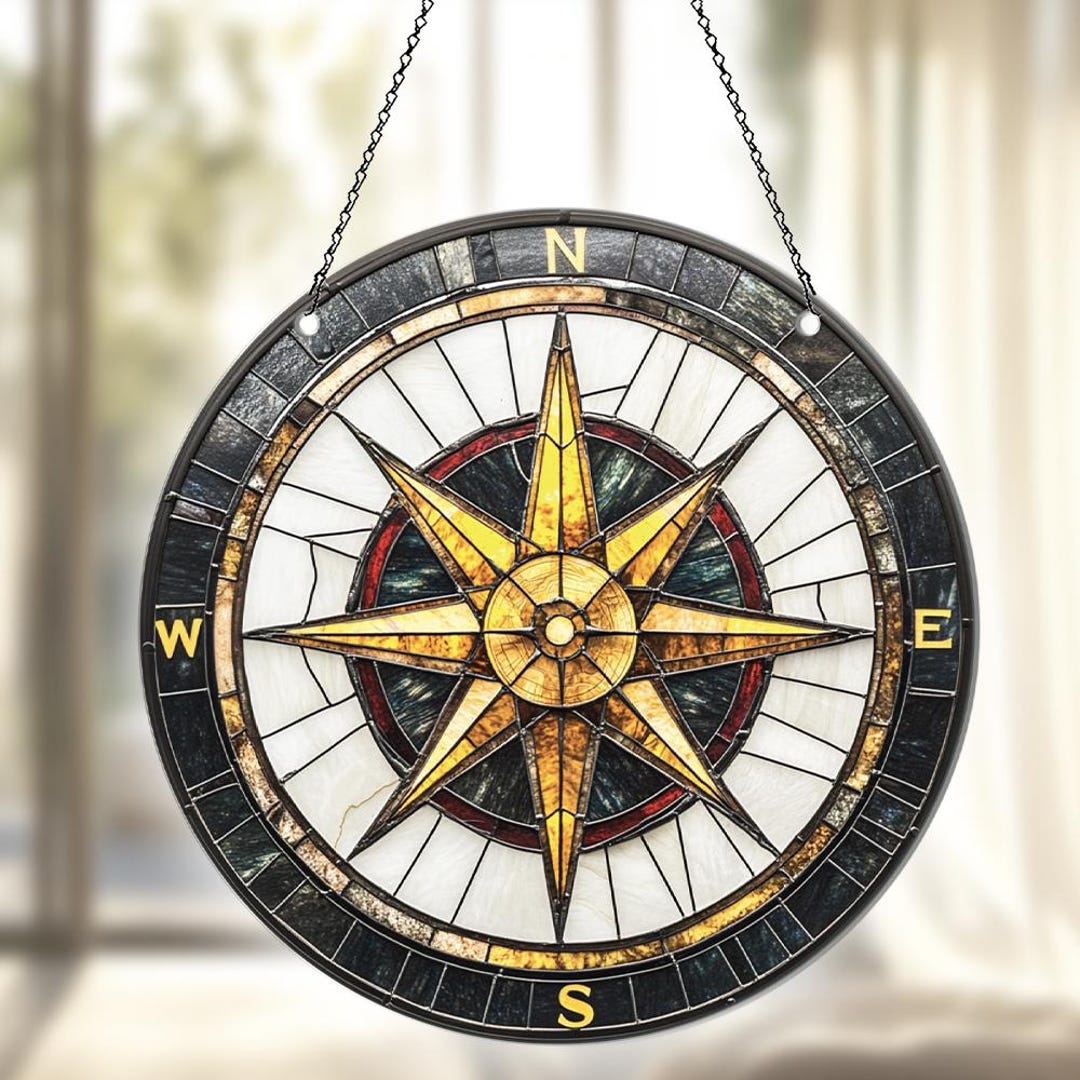 Compass Rose Acrylic Suncatcher Window Hanging, Nautical Style Ornament ...