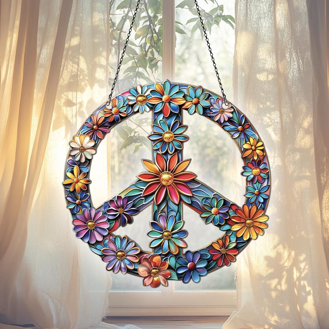 Flower Peace Hippie Acrylic Suncatcher, Hippie Ornaments, Hippie Gifts ...