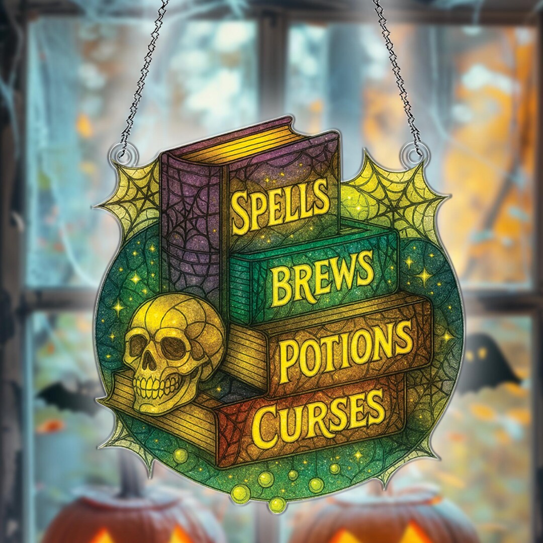 Witch Spell Book Acrylic Window Hanging Ornament, Halloween Suncatcher ...