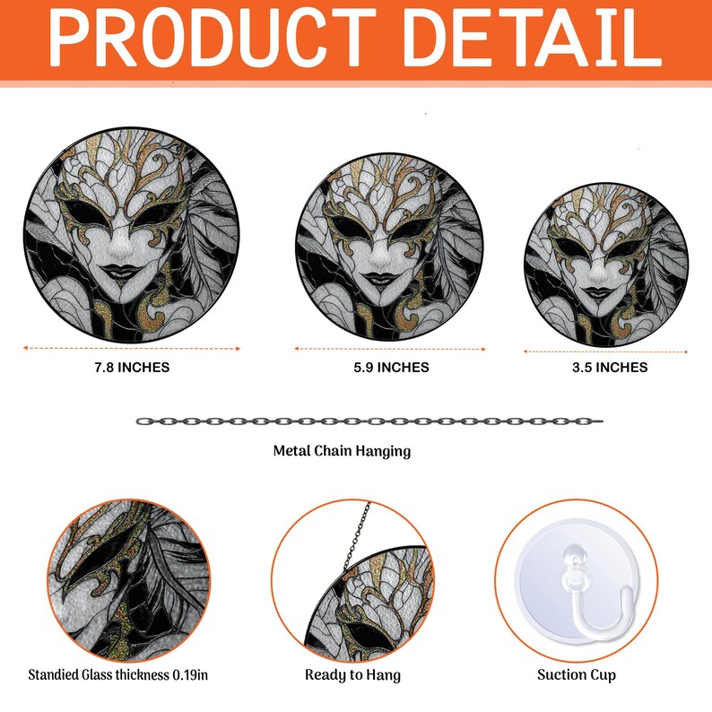 Elegant Carnival Mask Glass Suncatcher, Mardi Gras Ornaments Decoration ...