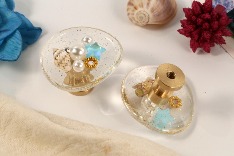 Resin Conch Shell Drawer Knobs, Pearl Sea Star Drawer Pulls Decorative Cabinet Handles Knobs ...