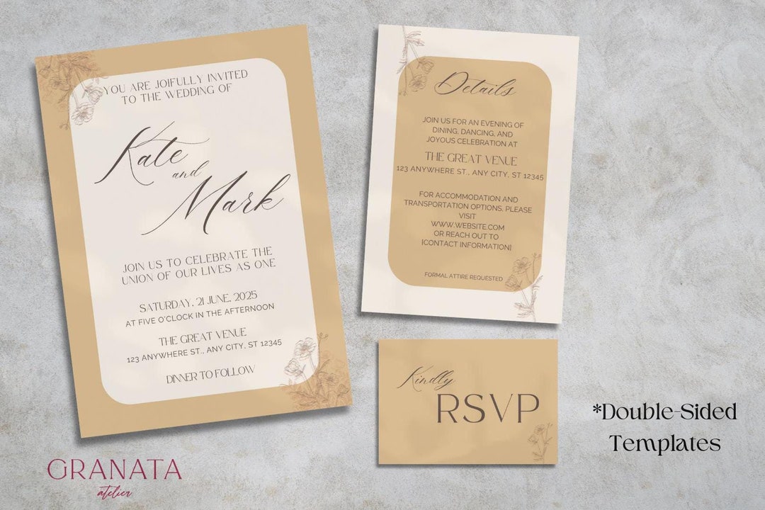 Minimalistic Wedding Invitation Bundle Templates . Boho Modern Wedding ...