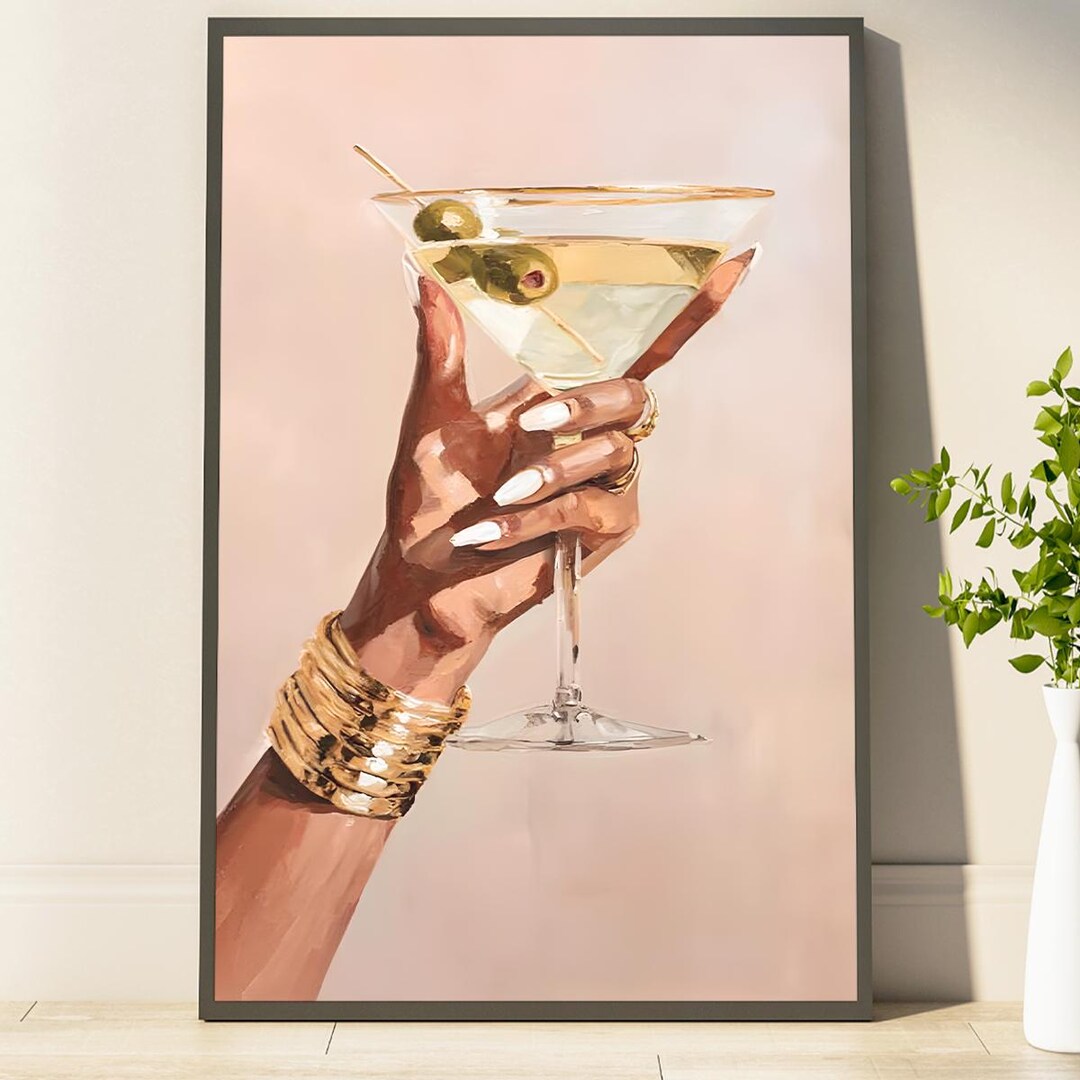 Chic Martini Glass Poster Glam Wall Art With Hand Holding Cocktail ...