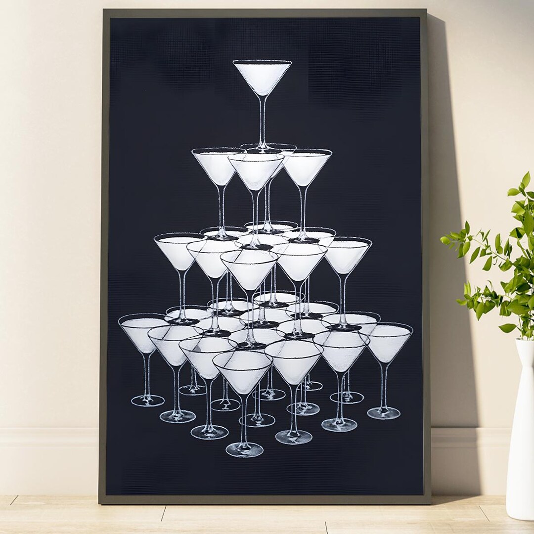 Elegant Martini Glass Pyramid Poster Chic Cocktail Tower Wall Art ...