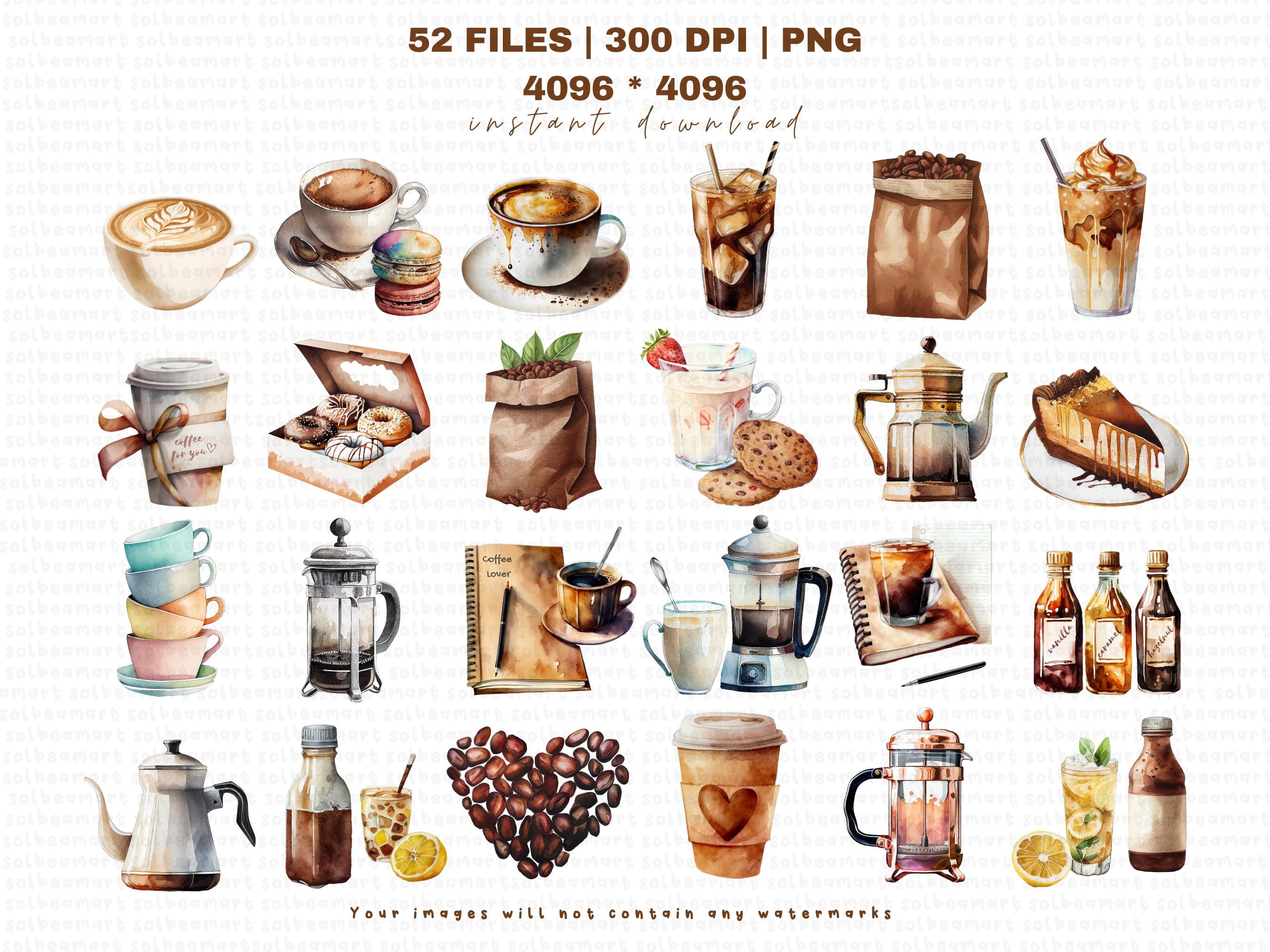 Coffee Lover Clipart Bundle, Latte PNG, Espresso, Mugs, Beans ...