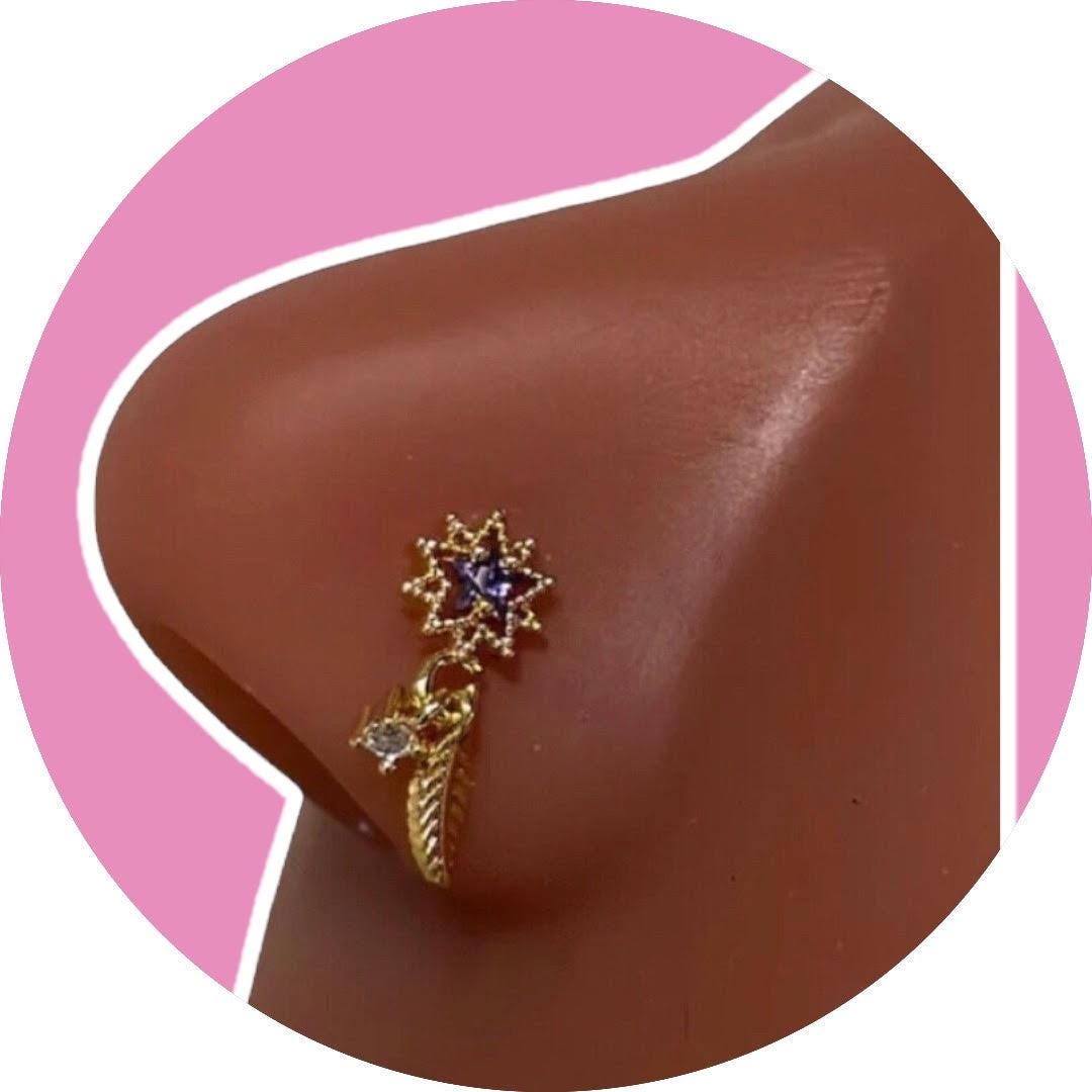 Purple Star Dangle Nose Ring | Nose Plug - Etsy