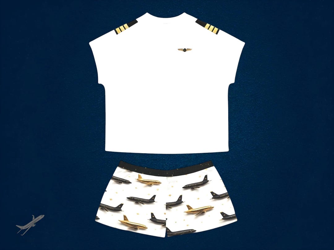 First Officer Style Women's Pajama Set - 3 Bar Gold Epaulettes, Jet ...