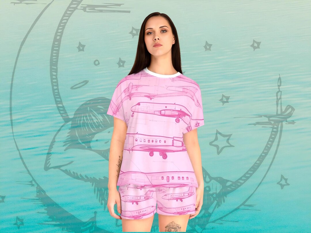 Aviatrix Short Pajama Set, Pink Airplane Pajamas, Aviation Theme ...