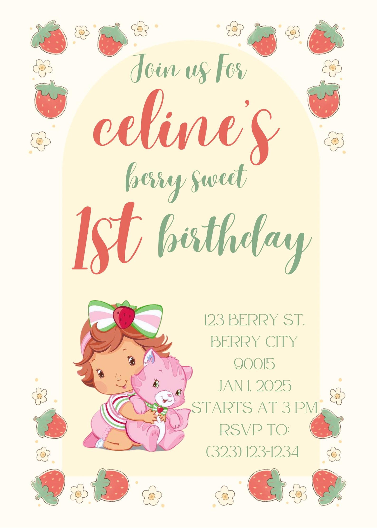 Canva Pro Strawberry Shortcake Themed Themed Birthday Invitations - Etsy