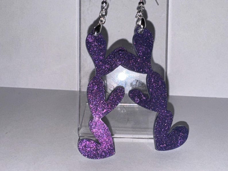 Deep Purple Glitter Heart Dangle Earrings | Statement Resin Earrings - Etsy