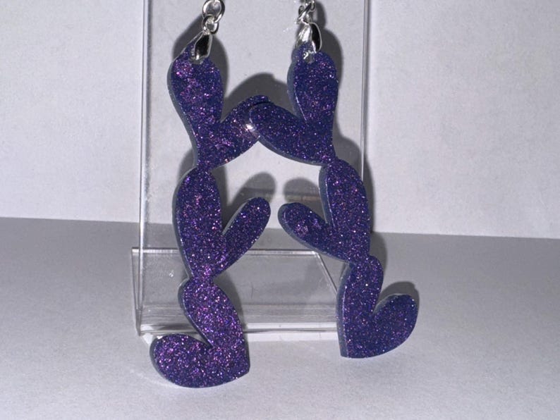 Deep Purple Glitter Heart Dangle Earrings | Statement Resin Earrings - Etsy