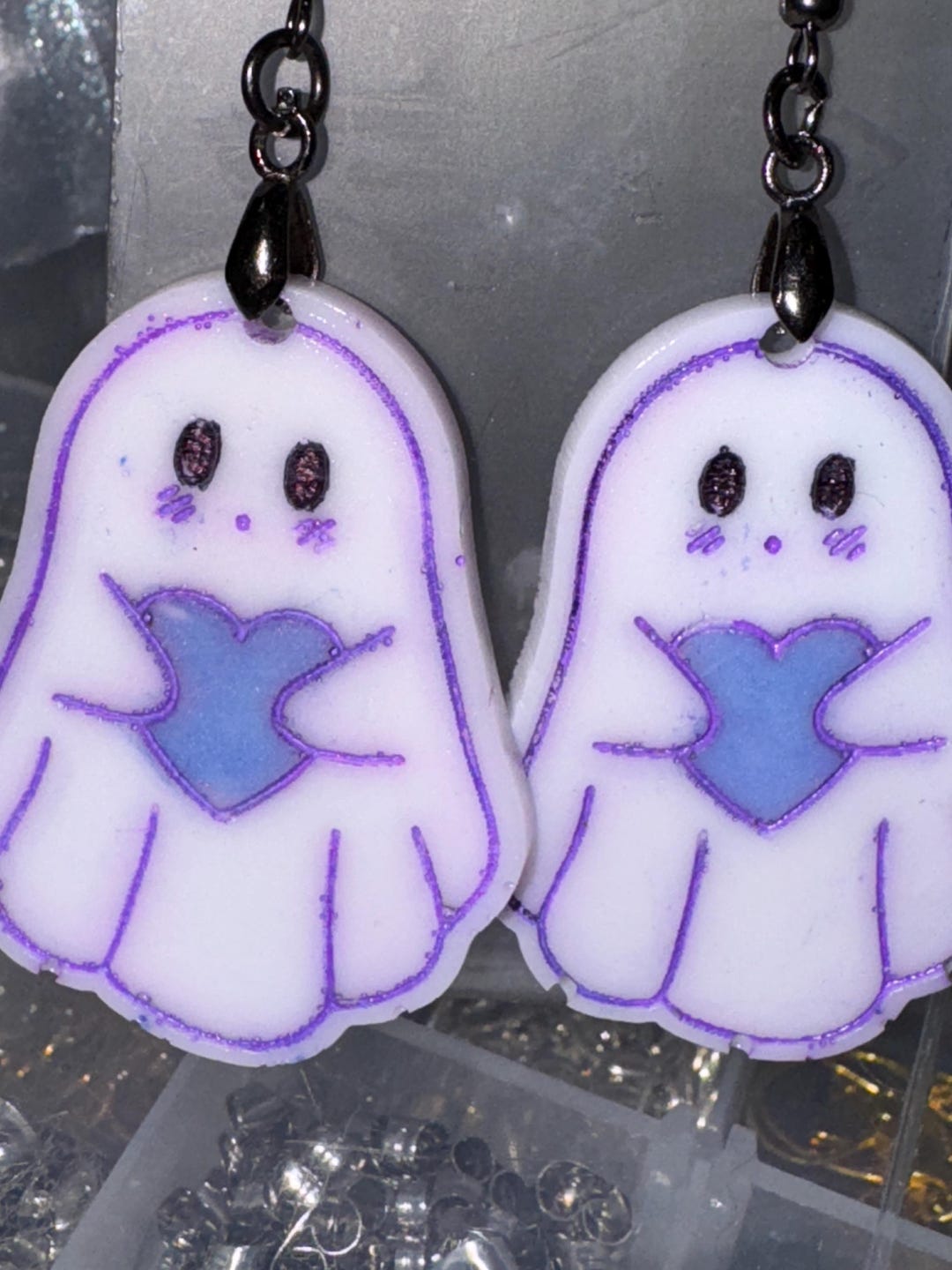 Cute Resin Ghost Earrings – Little Ghosts Holding Hearts - Etsy