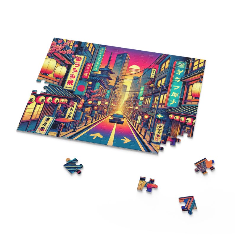 Puzzle, Retro-futuristic Tokyo Puzzle: Neon Streetscape, Jigsaw Puzzle ...