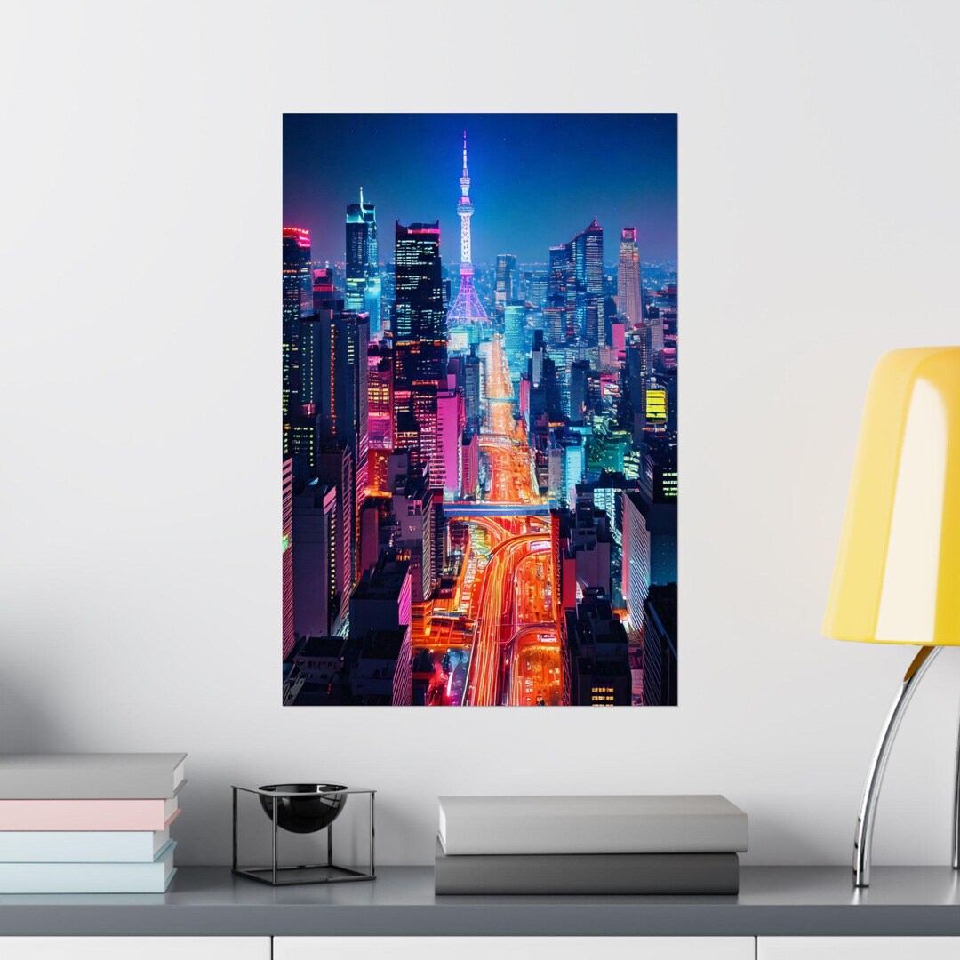 Tokyo Neon Nights Poster, Japanese Cityscape Art, Matte Vertical ...