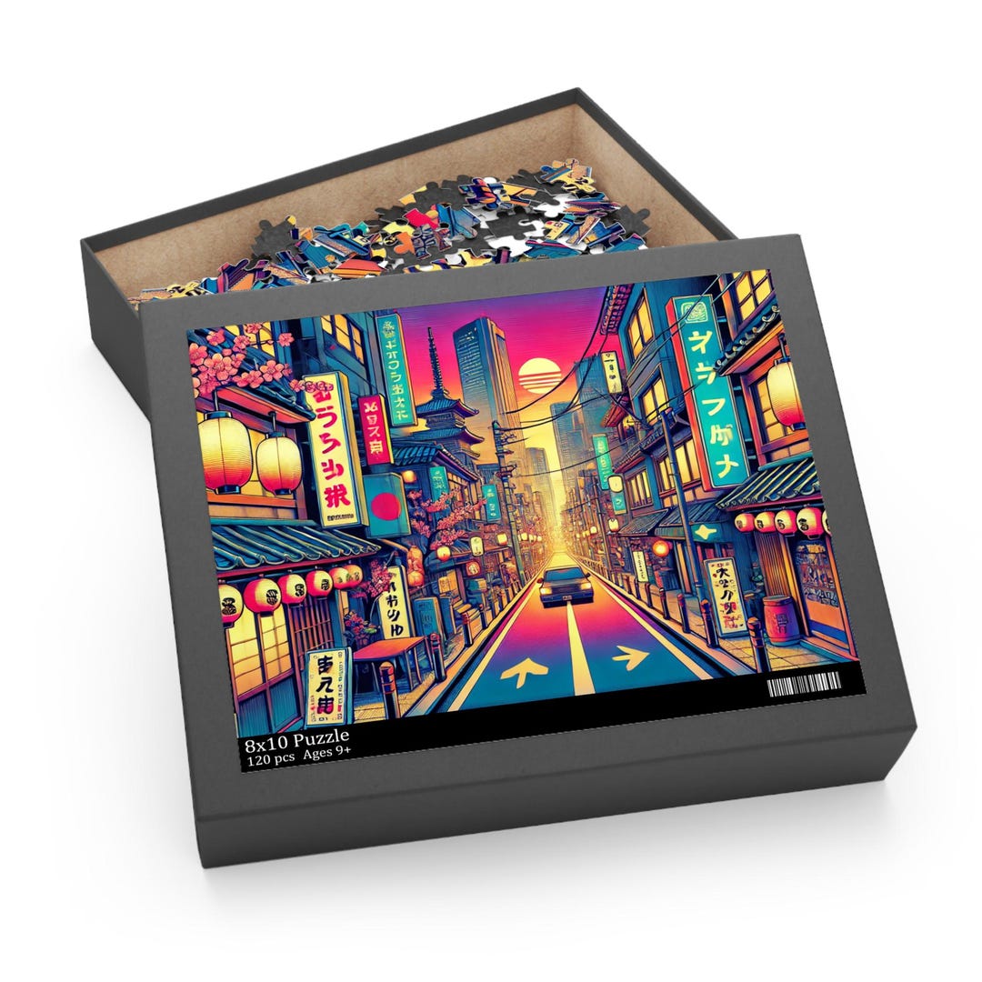 Puzzle, Retro-futuristic Tokyo Puzzle: Neon Streetscape, Jigsaw Puzzle ...