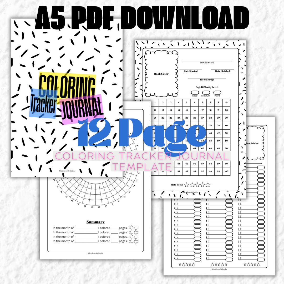 PDF Coloring Journal Tracker A5 Download - Etsy