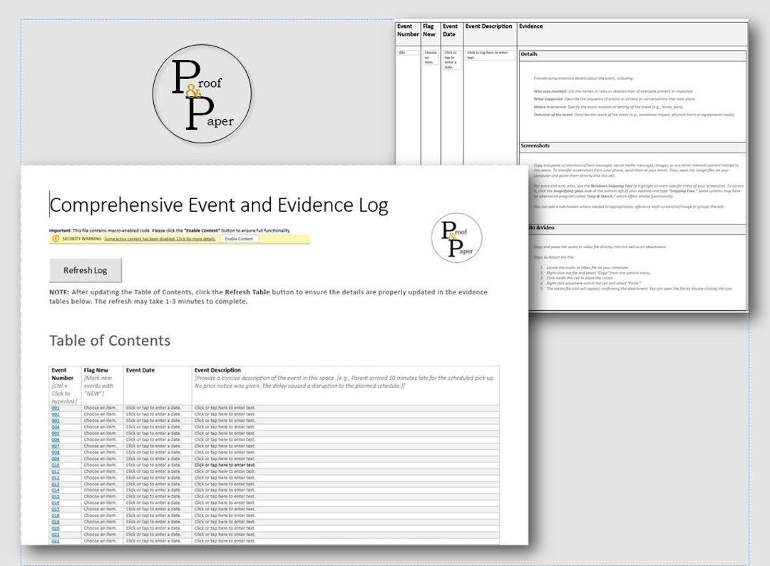 Evidence and Incident Tracking Log for Family Custody Court Preparation ...