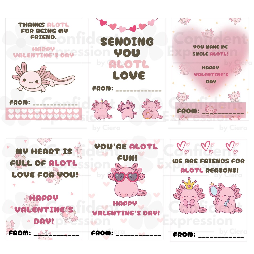 INSTANT ACCESS Printable Axolotl Valentines Day Cards Cute Classroom ...