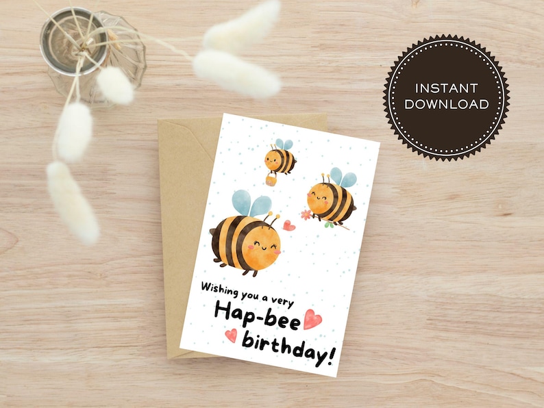 Printable Birthday Card, Bee Happy Birthday Card, Downloadable Card - Etsy