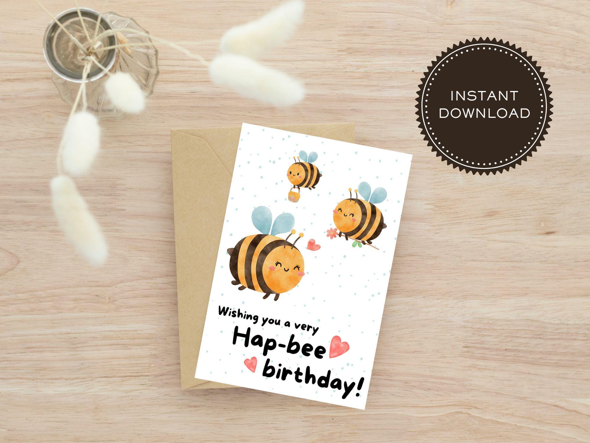 Printable Birthday Card, Bee Happy Birthday Card, Downloadable Card - Etsy